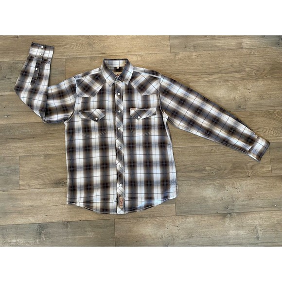Rafter C | Shirts | Rafter C Cowboy Mens S Pearl Snap Beige Plaid Long ...